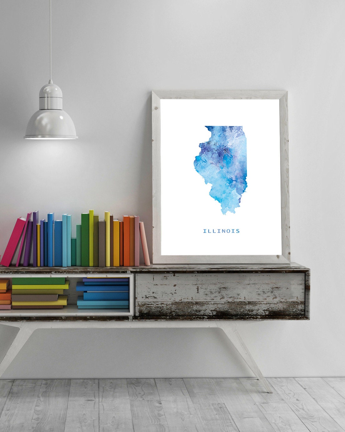 Illinois Map Print Watercolor Illinois Poster Home Office | Etsy