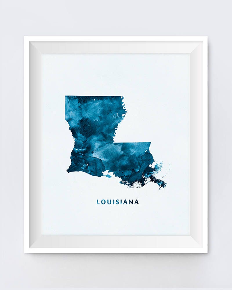 Louisiana Art Print Watercolor Map USA Blue Minimal | Etsy