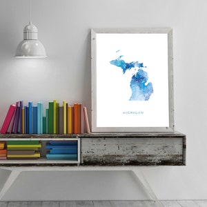 Michigan Map, Michigan Watercolor, Art Print, Lansing, Michigan Poster ...