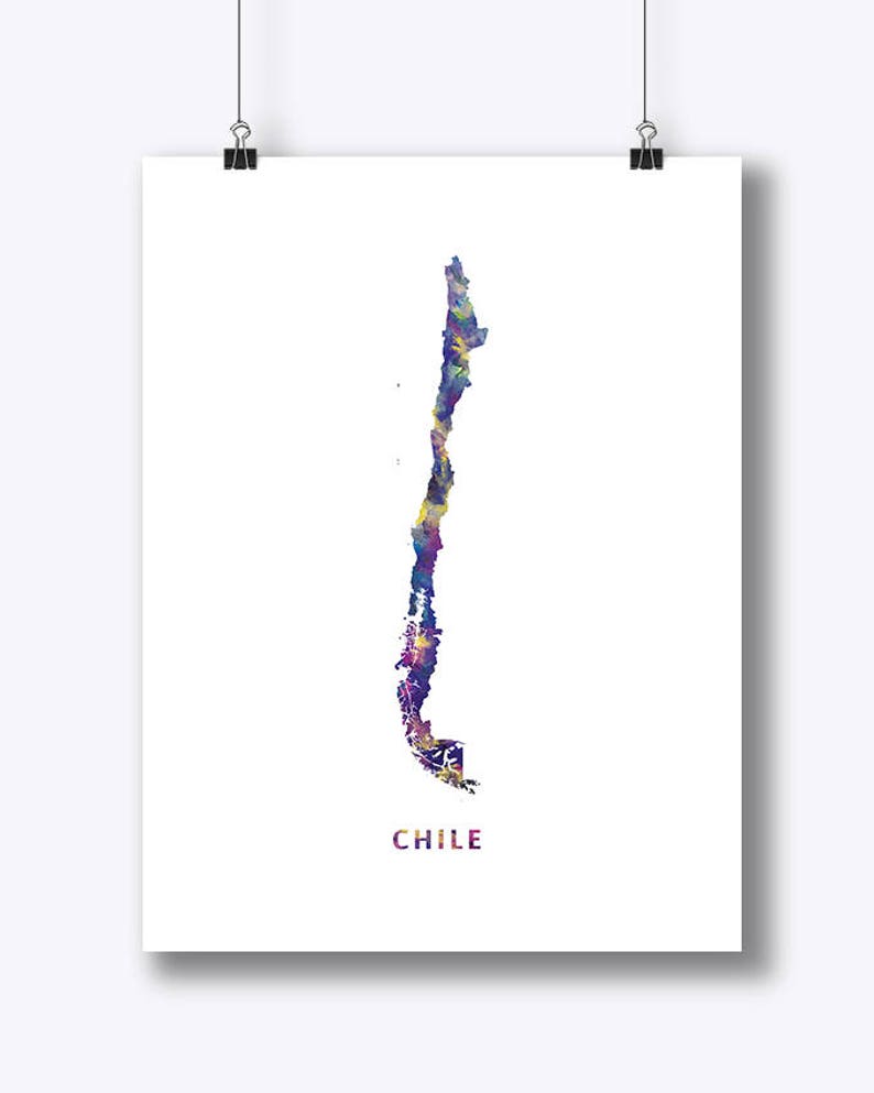 Chile Map Watercolor Painting Abstract Santiago Office - Etsy