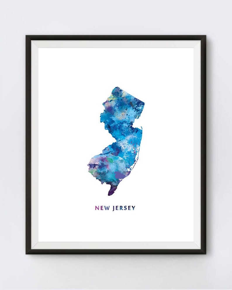 New Jersey Print, New Jersey Map, Watercolor, Atlantic City, Art Print ...