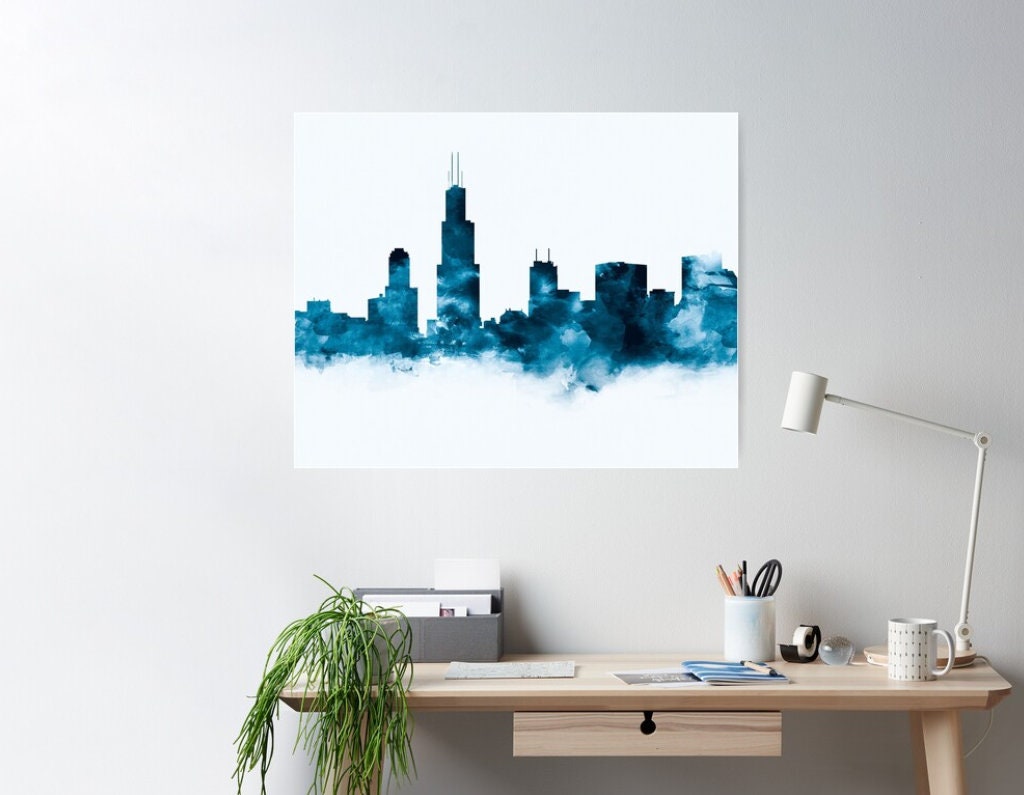 Chicago Print Chicago Skyline Watercolor Chicago Illinois | Etsy