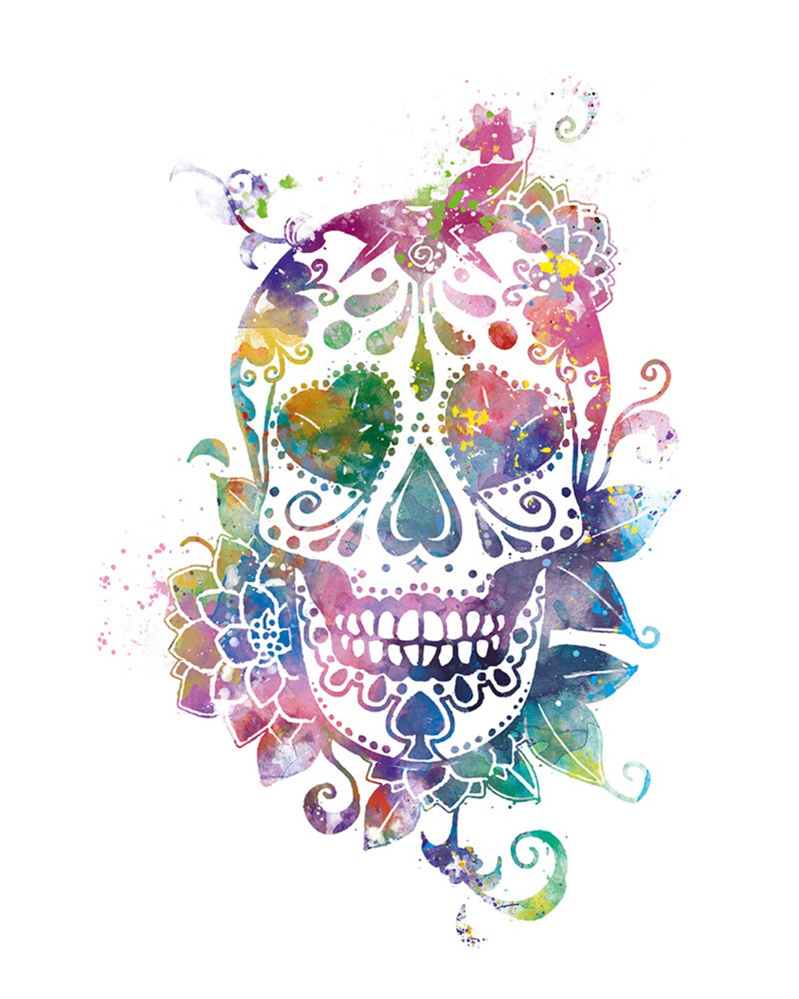 Sugar Skull Art Print Day of the Dead Watercolor Skull - Etsy