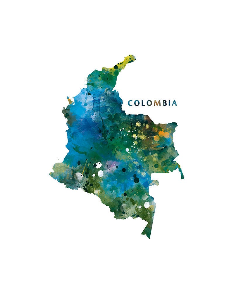 Colombia Map Art Print Watercolor Colombia Wall Art Bogota | Etsy