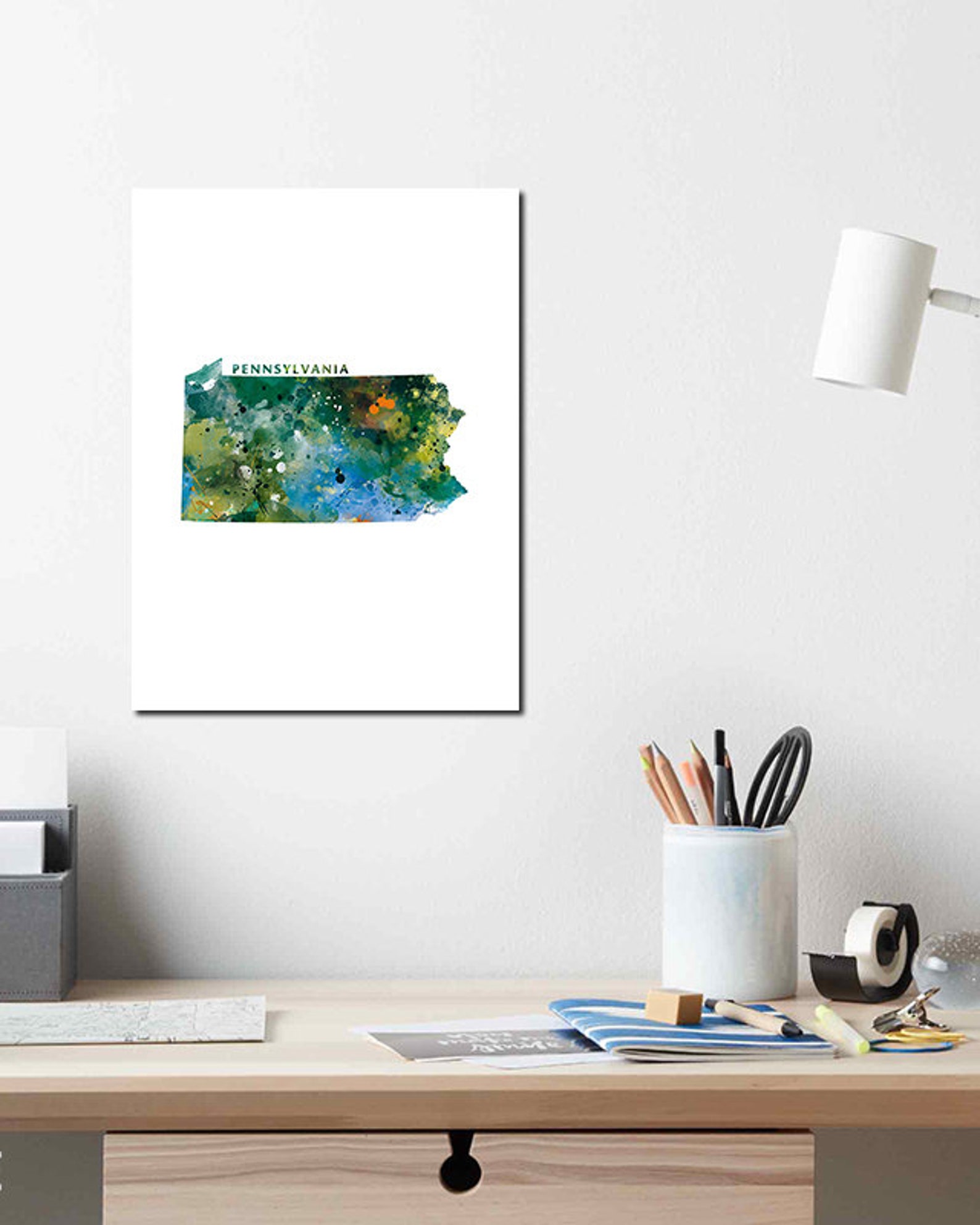 Pennsylvania Map Print, Watercolor, Harrisburg Print, Wall Art ...