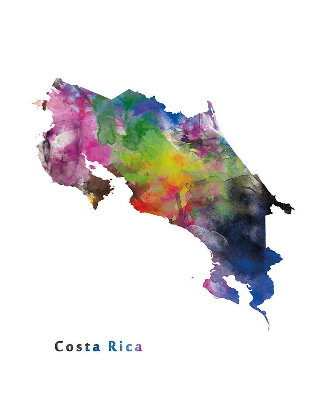 Costa Rica Watercolor Map Costa Rica Print Costa Rica Wall - Etsy