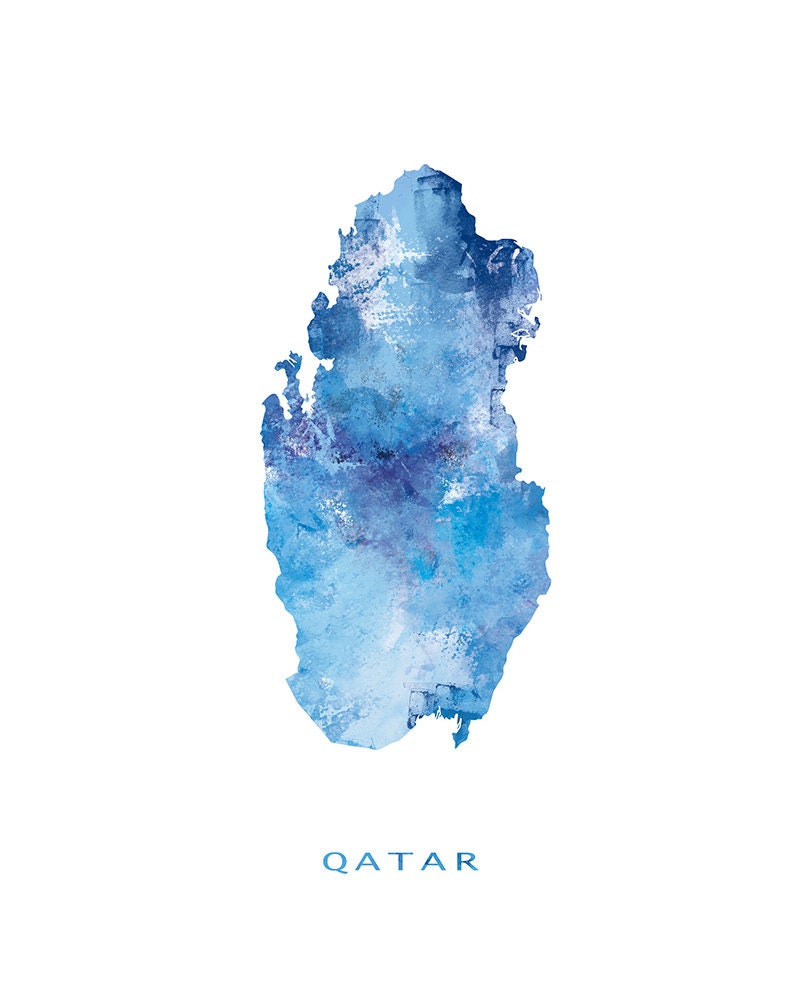 Qatar Map Print Watercolor Qatar Poster Home Office Room | Etsy