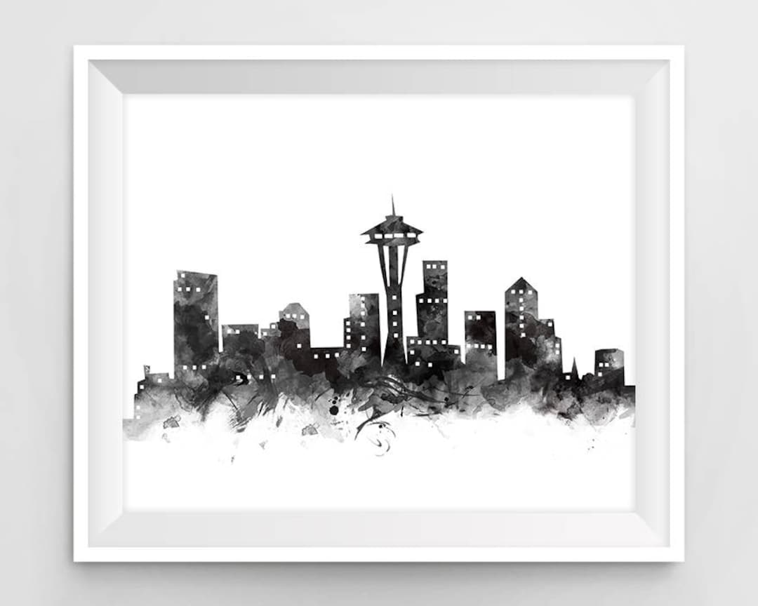 Seattle Print, Seattle Skyline, Black and White, Wall Art Print ...