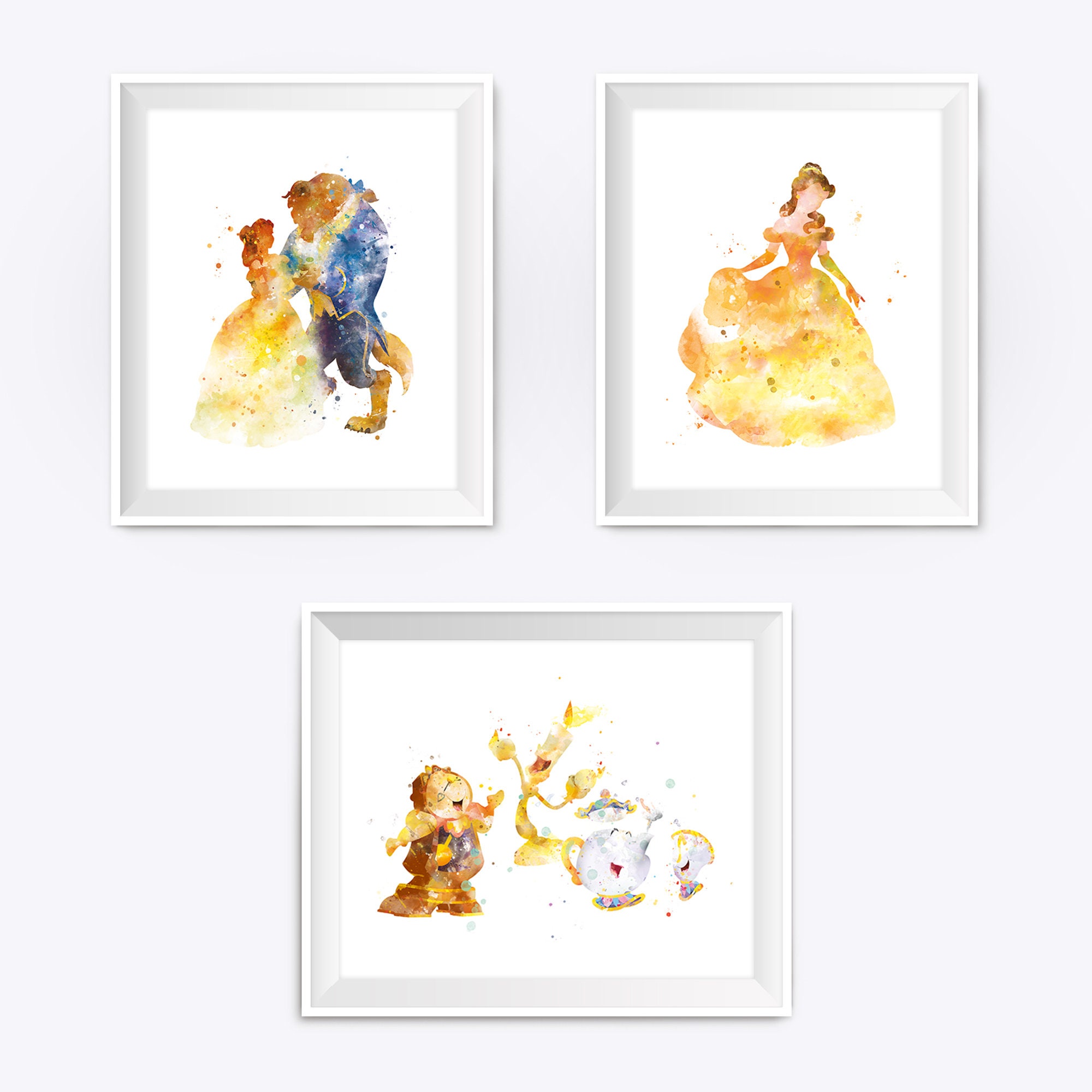 Beauty and the Beast Set of 3 Art Print Beauty and Beast | Etsy