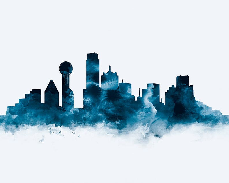 Dallas Print Dallas Skyline Dallas Art Watercolor - Etsy