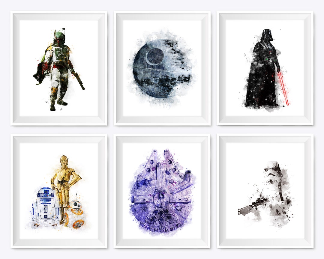 Set of 6 Watercolor Star Wars Print Boba Fett Art Printable Poster ...
