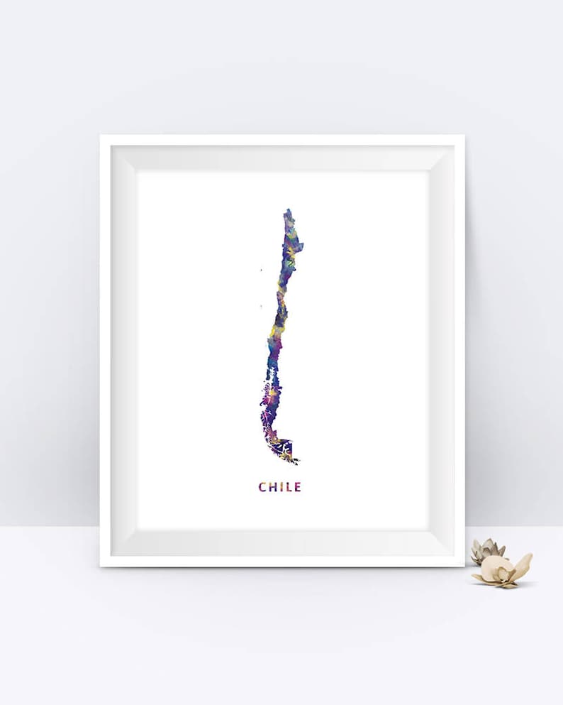 Chile Map Watercolor Painting Abstract Santiago Office - Etsy