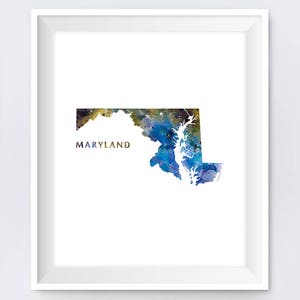 Maryland Print, Watercolor Map, Maryland Poster, Home Office Room Decor ...