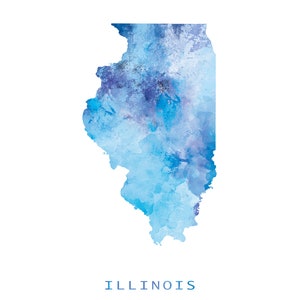 Illinois Map Print, Watercolor, Illinois Poster, Home Office Decor, Art ...