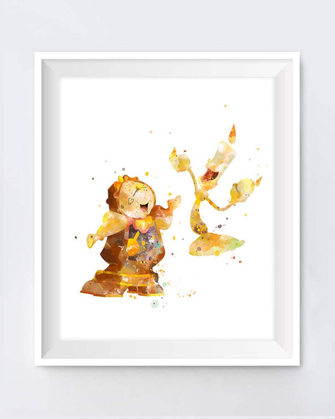 Beauty and the Beast, Cogsworth and Lumiere, Art Print, Watercolor ...