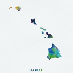 Hawaii Map, Hawaii Watercolor Map, USA, Art Print, Travel, Design, Oahu ...