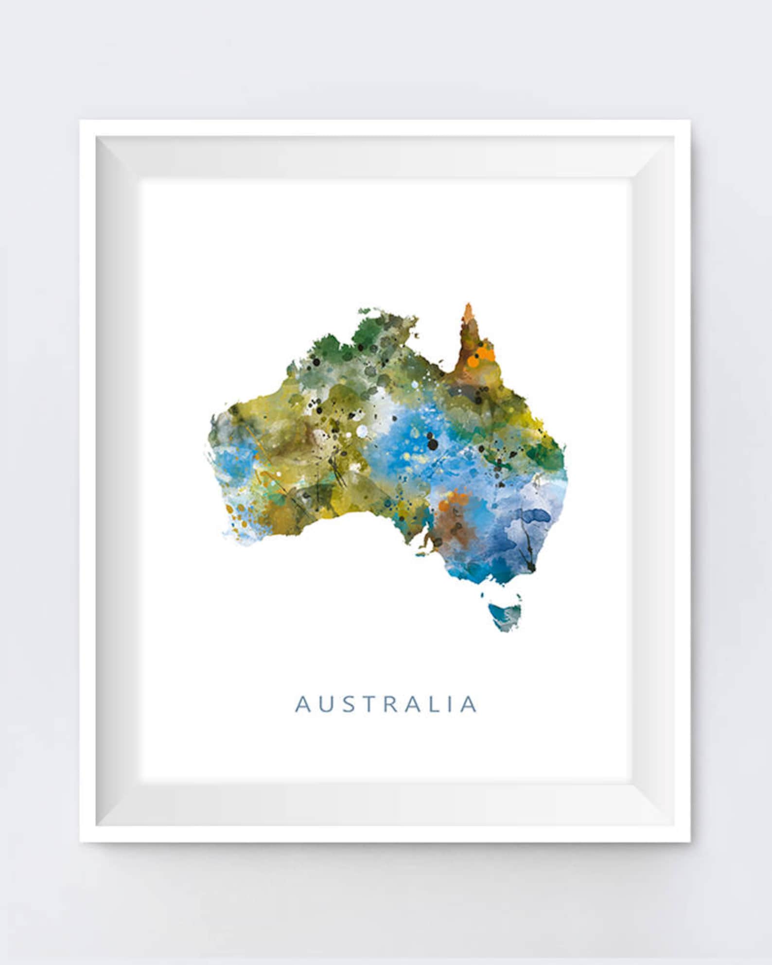 Australia Map Print Australia Poster Watercolor Australian - Etsy