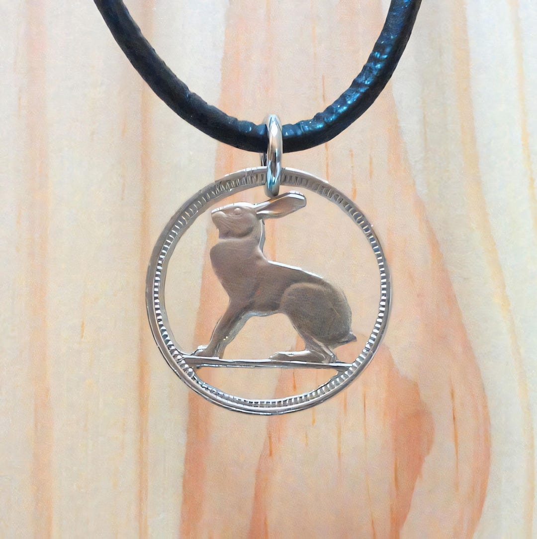 Irish Rabbit Hand Cut Coin Pendant Necklace - Ireland 3 Pence Cut Coin ...