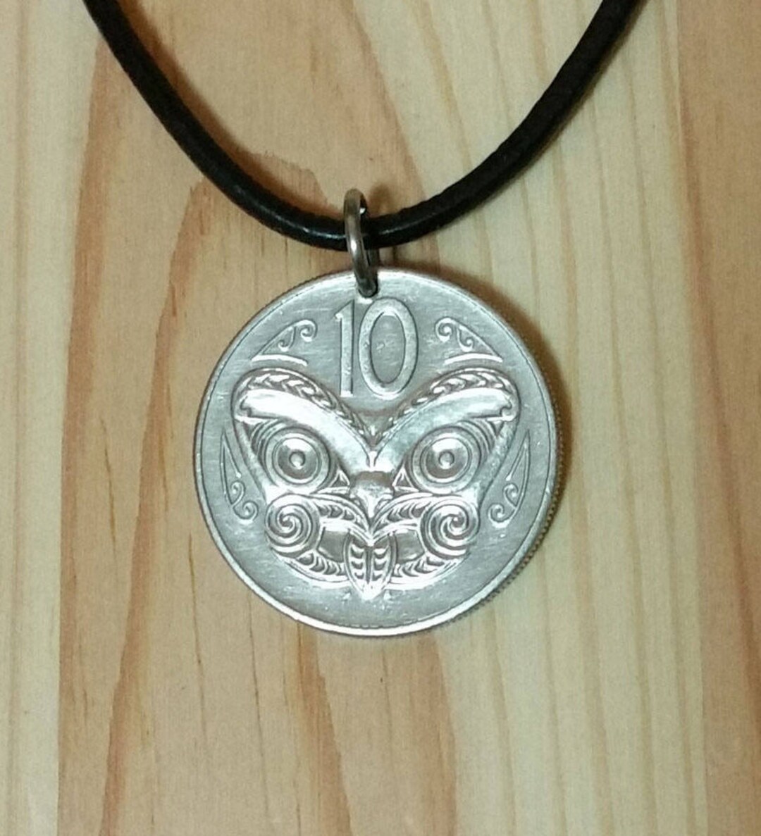 New Zealand Maori Mask Coin Necklace, Year 1978 New Zealand 10 Cents ...