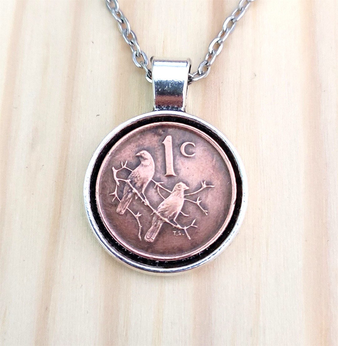 Birds Coin Pendant, Bird Coin Necklace, South Africa 1 Cent Birds Coin ...