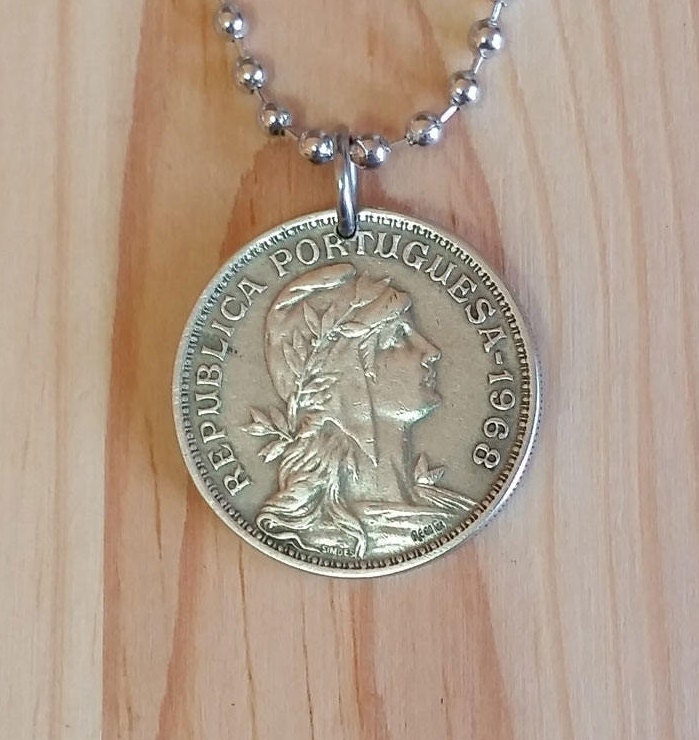 Portugal Coin Pendant Charm Necklace, Vintage Portugal 50 Centavos Coin ...