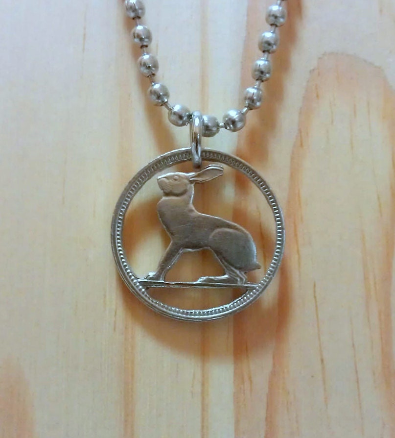 Irish Rabbit Hand Cut Coin Pendant Necklace Ireland 3 Pence | Etsy