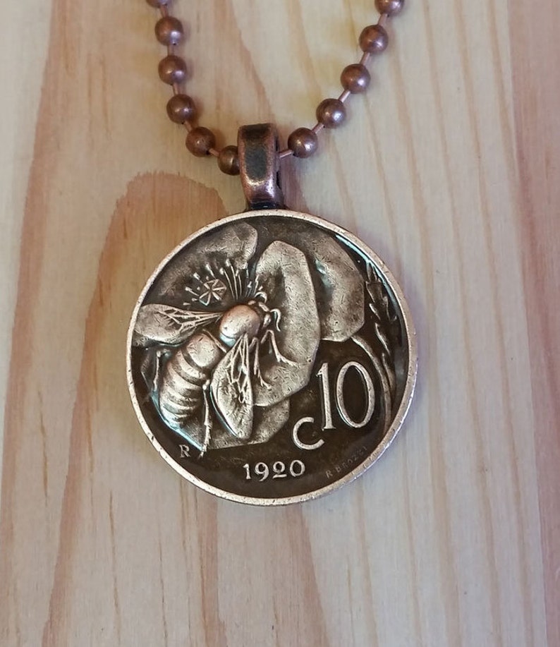 Honey bee on flower coin pendant Italy 10 centesimi coin | Etsy
