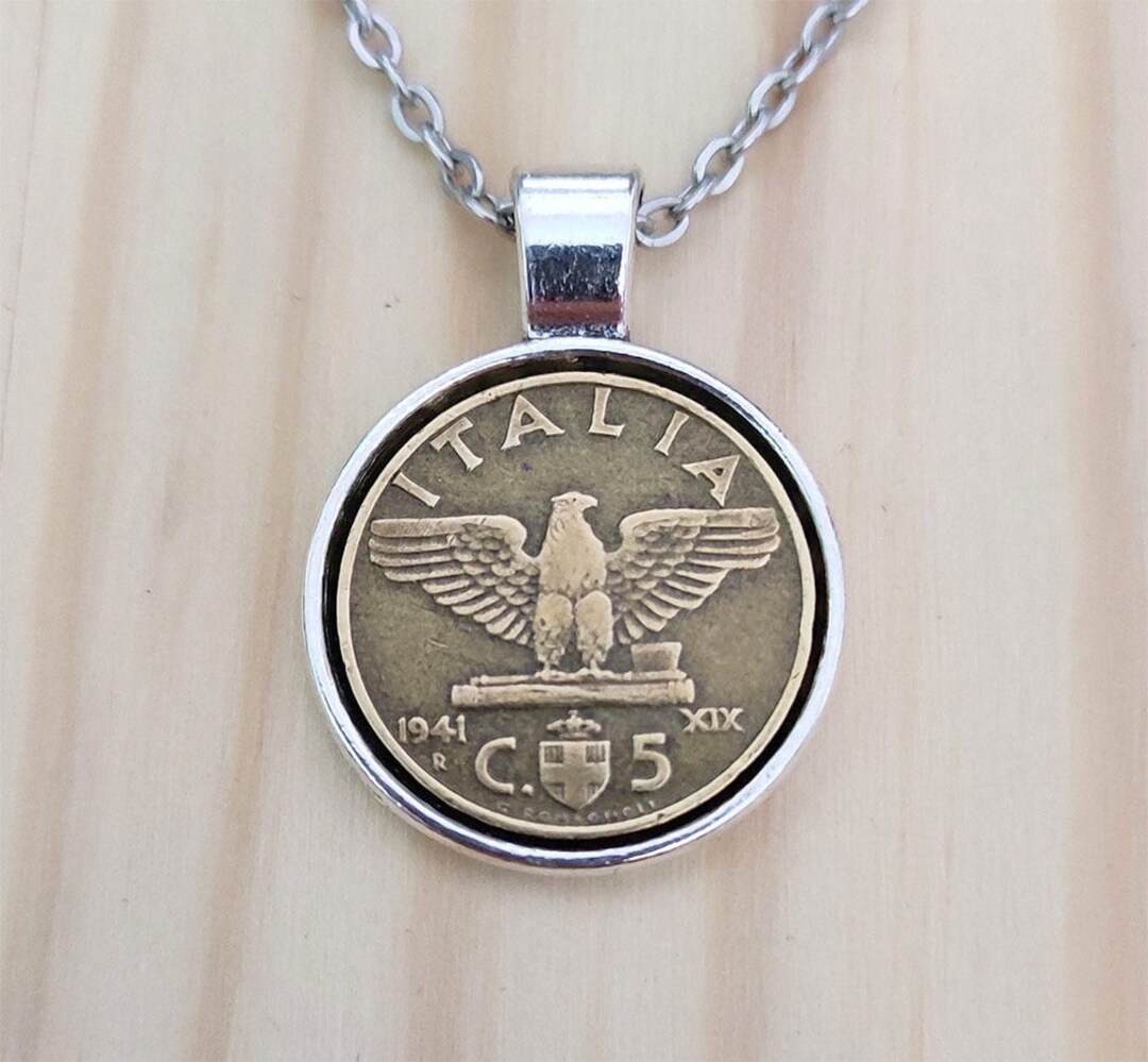 Italy Coin Necklace, Italian Coin Pendant, 5 Centesimi Vintage Italian ...