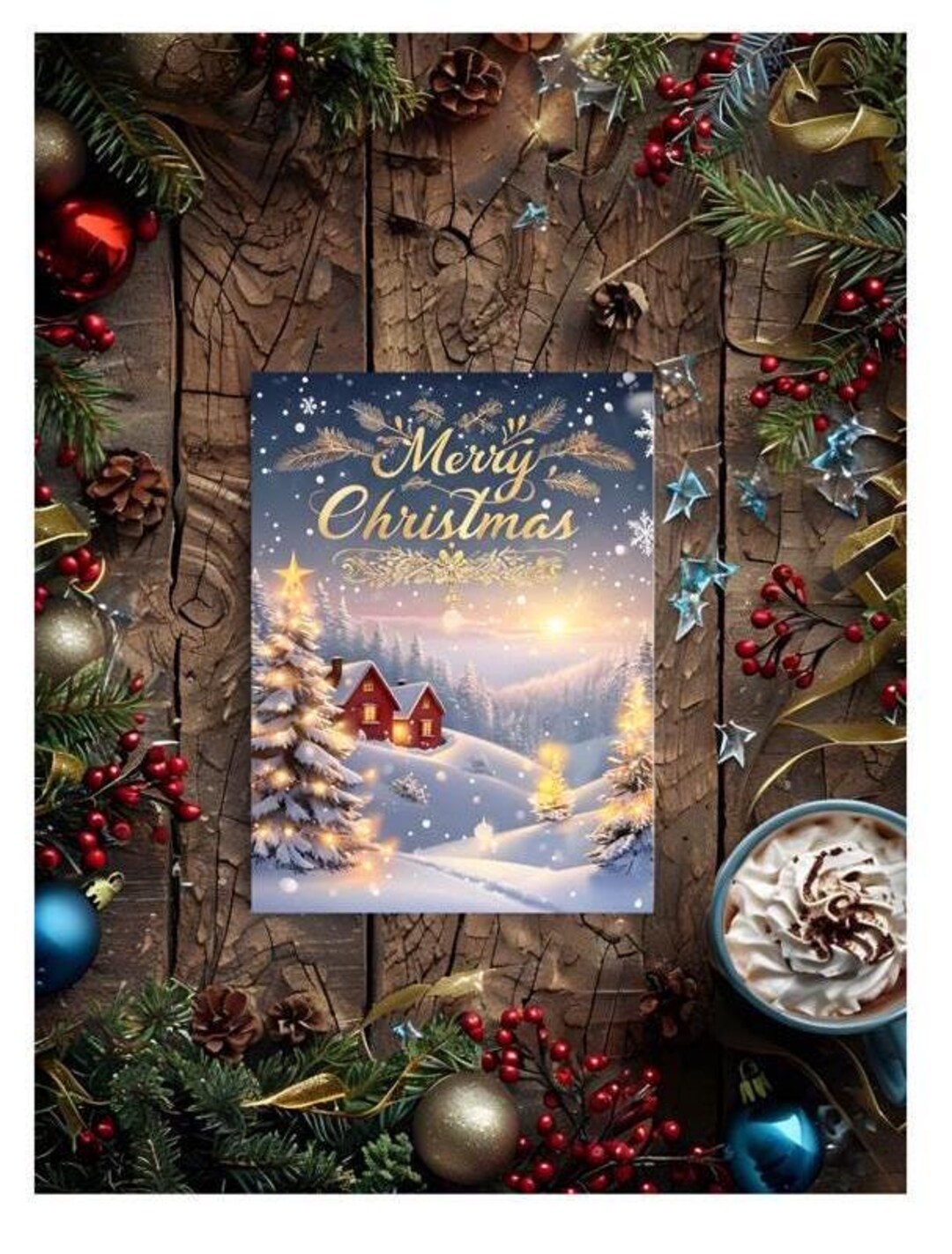 Merry Christmas Digital Print, Holiday Wall Art, Winter Scene Poster ...