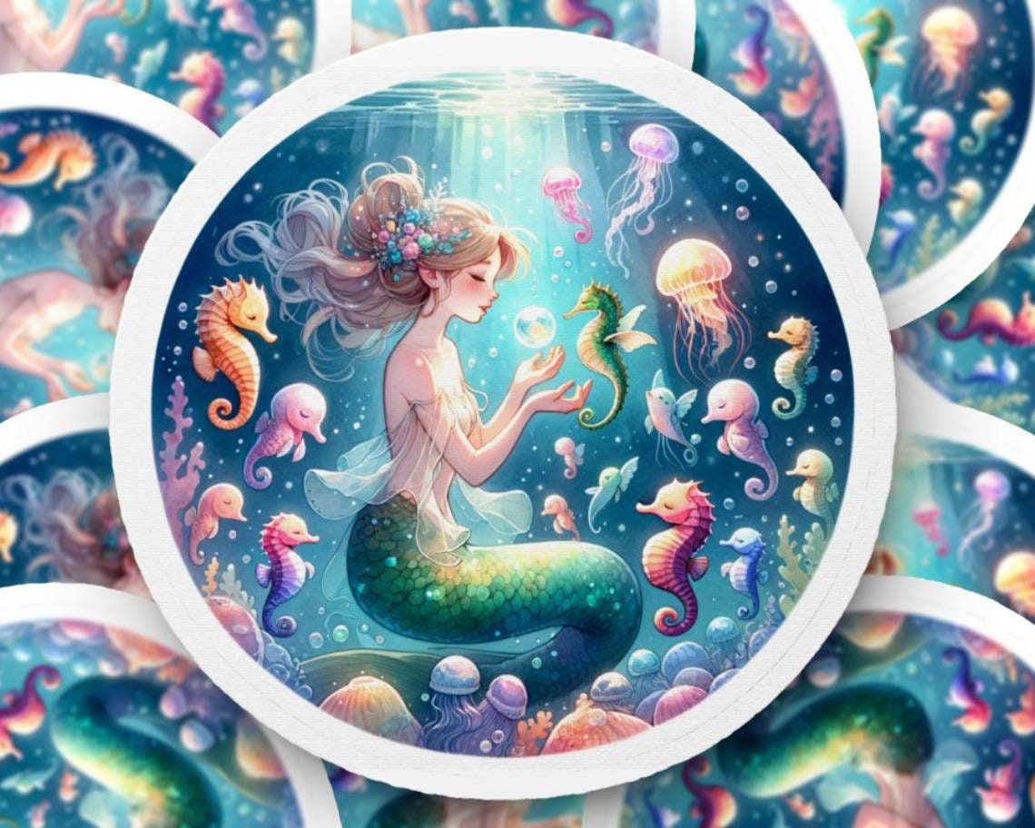 Printable Mermaid Sticker Sheet, Watercolor Clipart Bundle, Fantasy ...
