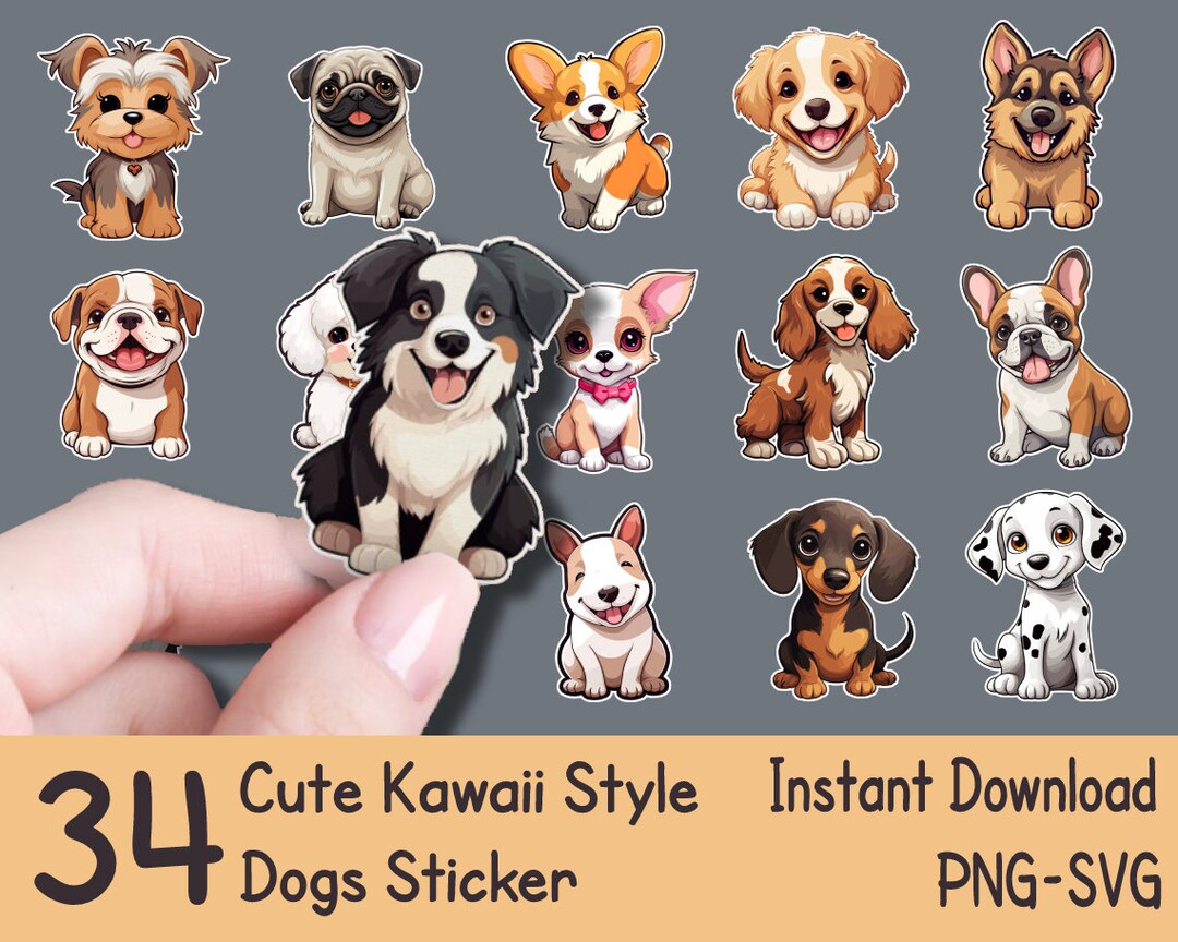 34 Cute Happy Kawaii Dog Stickers Bundle | Cute Dog Decals | Printable ...