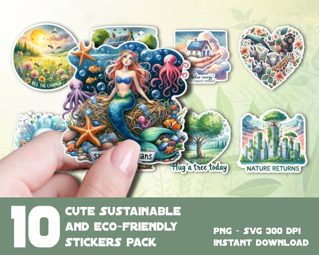 10 Unique Eco-friendly Stickers | Sustainable Decals SVG | Nature ...