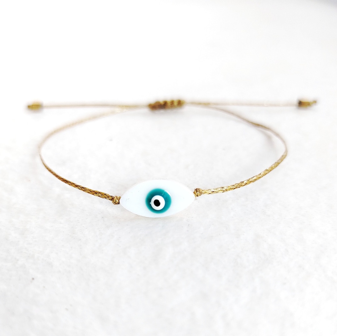 Mother of Pearl Evil Eye Bracelet, Gold String Evil Eye Bracelet, Shell ...