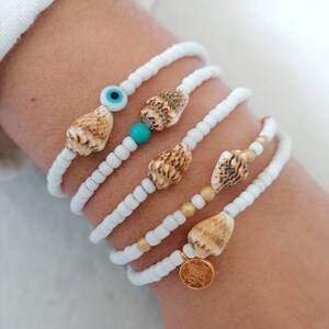 Shells Bracelet, White Beads Bracelet, Tiny Shells Bracelet, Stackable ...