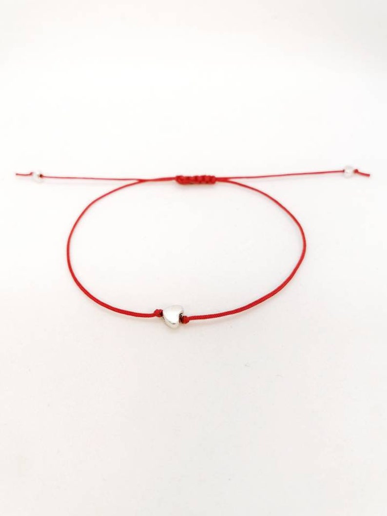 Heart bracelet Red string bracelet Silver heart bracelet | Etsy