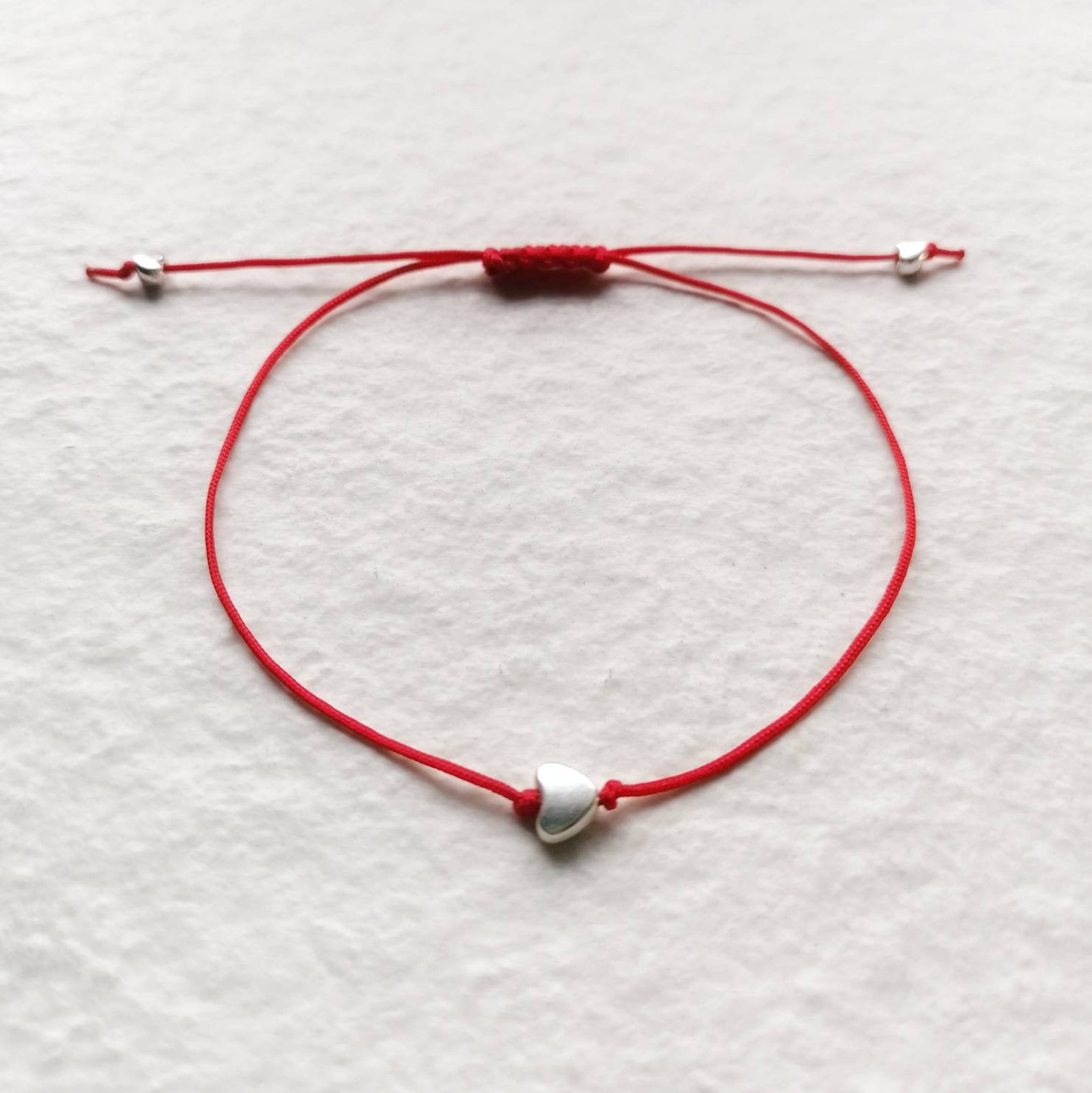 Heart bracelet Red string bracelet Silver heart bracelet | Etsy