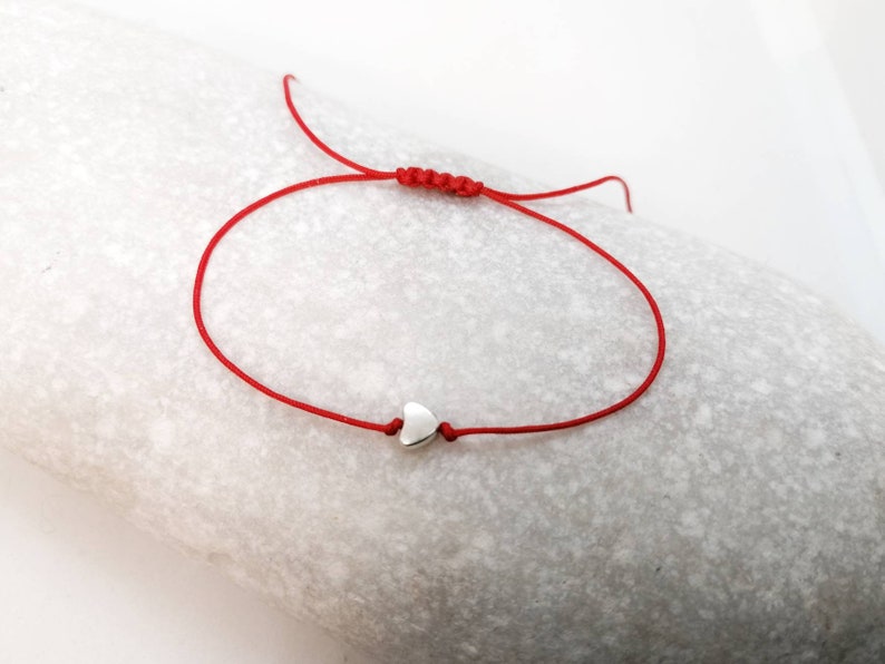 Heart bracelet Red string bracelet Silver heart bracelet | Etsy