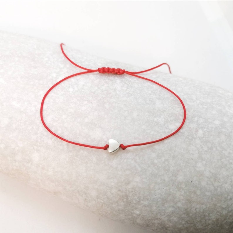 Heart bracelet Red string bracelet Silver heart bracelet | Etsy