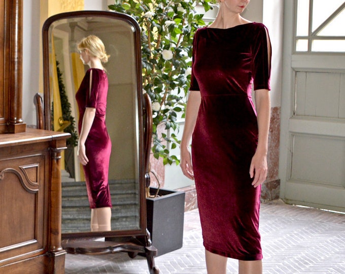 LOMBARD Red Velvet Cocktail Dress. Burgundy Velvet Dress. | Etsy