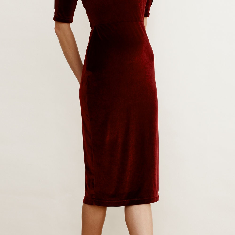 LOMBARD Red Velvet Cocktail Dress. Burgundy Velvet Dress. Vintage Style ...