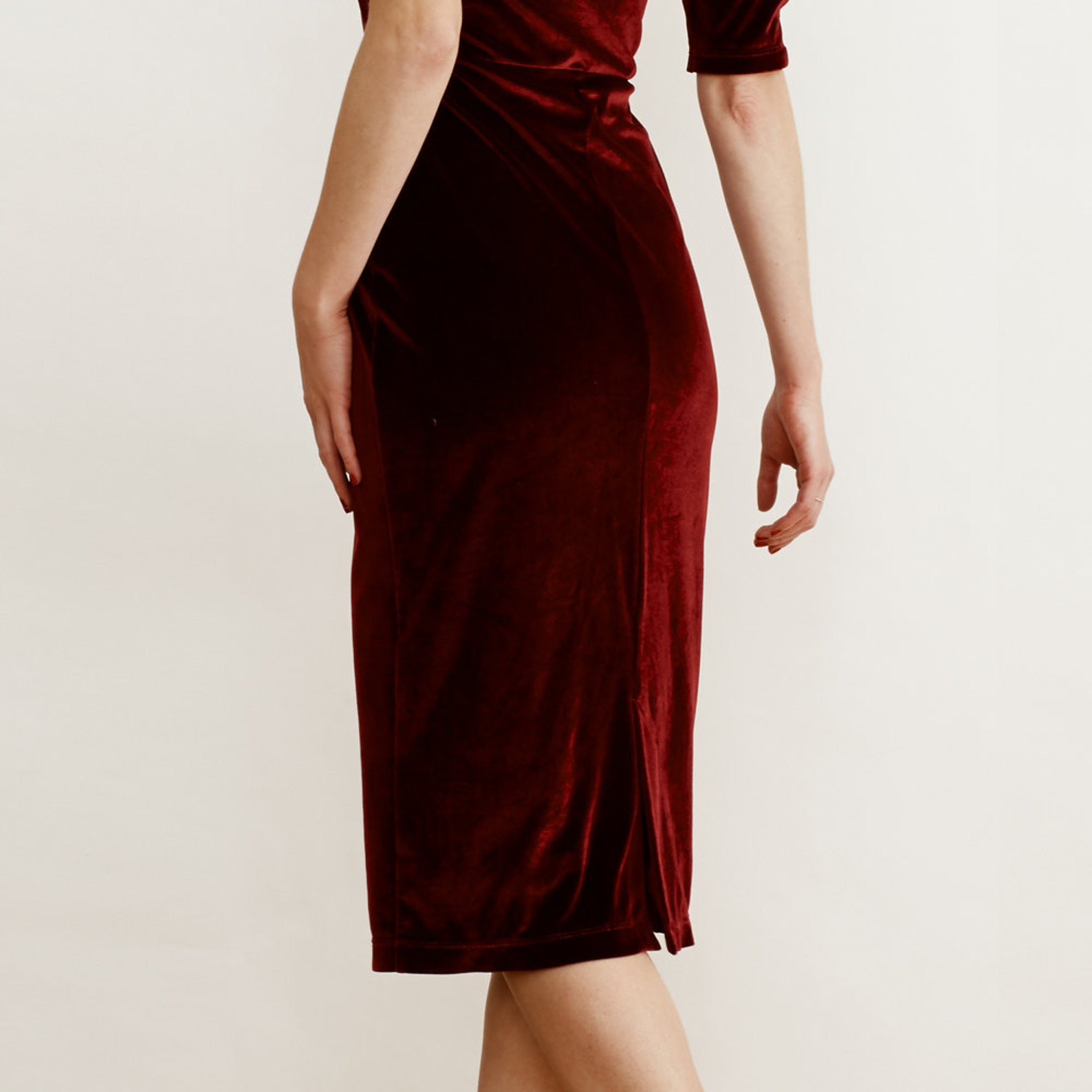 LOMBARD Red Velvet Cocktail Dress. Burgundy Velvet Dress. Vintage Style ...
