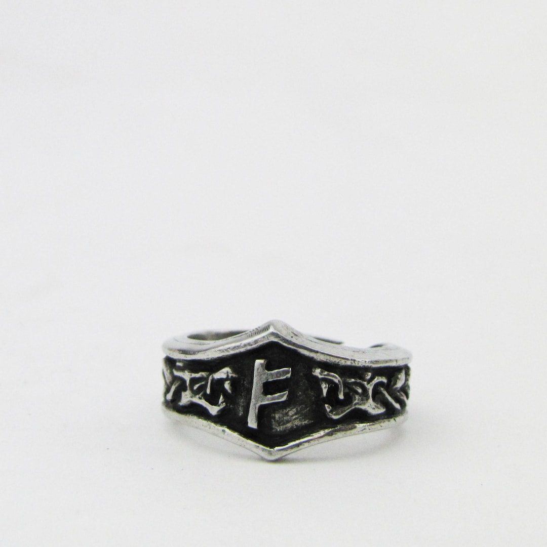 Fehu Viking Rune Letter F Runic Ring - Adjustable - Etsy