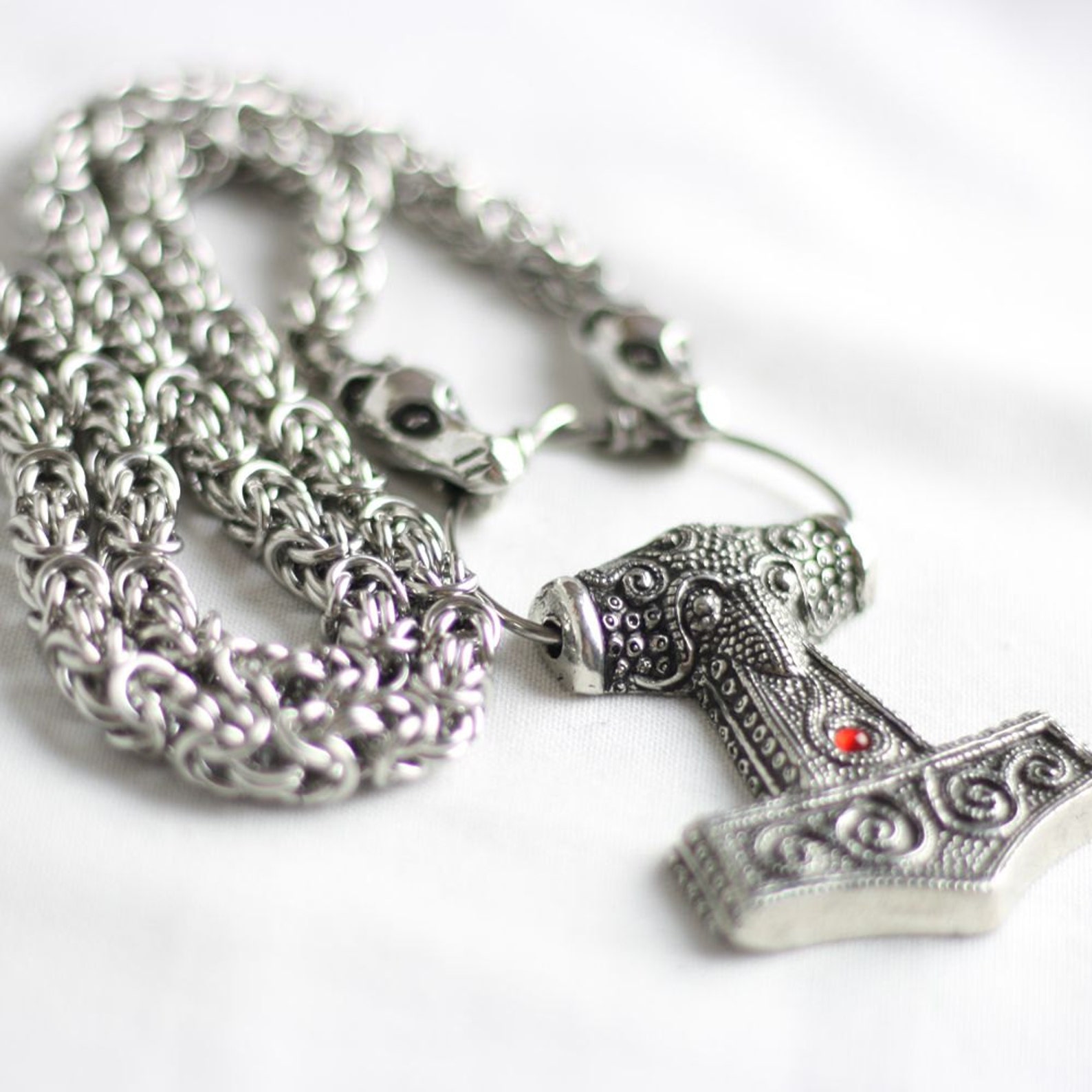 Viking Norse Pagan Skane Thor's Hammer on Dragon Chain - Etsy