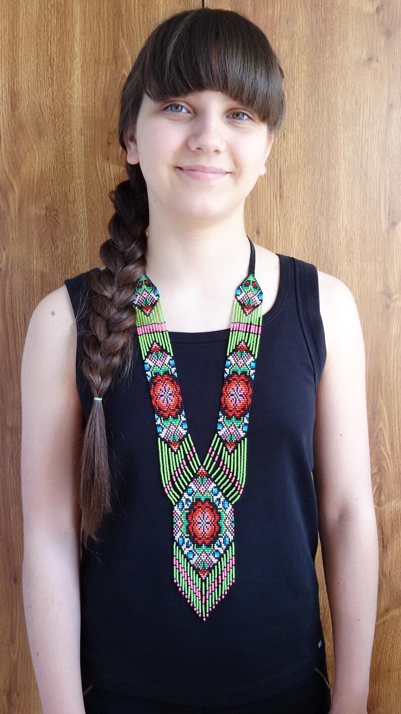 Native american style beaded jewelry gerdan fringe necklace | Etsy