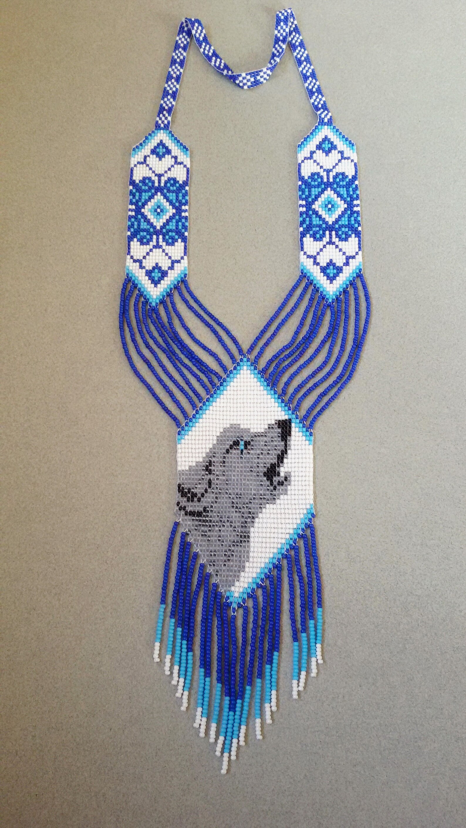 Blue Long Necklace With Wolves in Native American Style. - Etsy