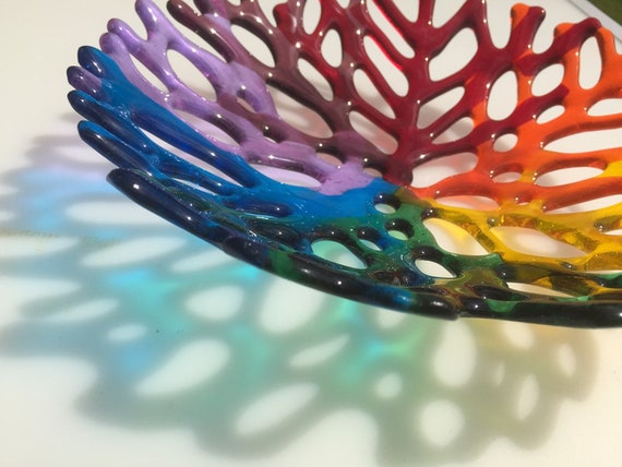 Colourful Glass Bowl Coral Bowl Rainbow Dish | Etsy UK