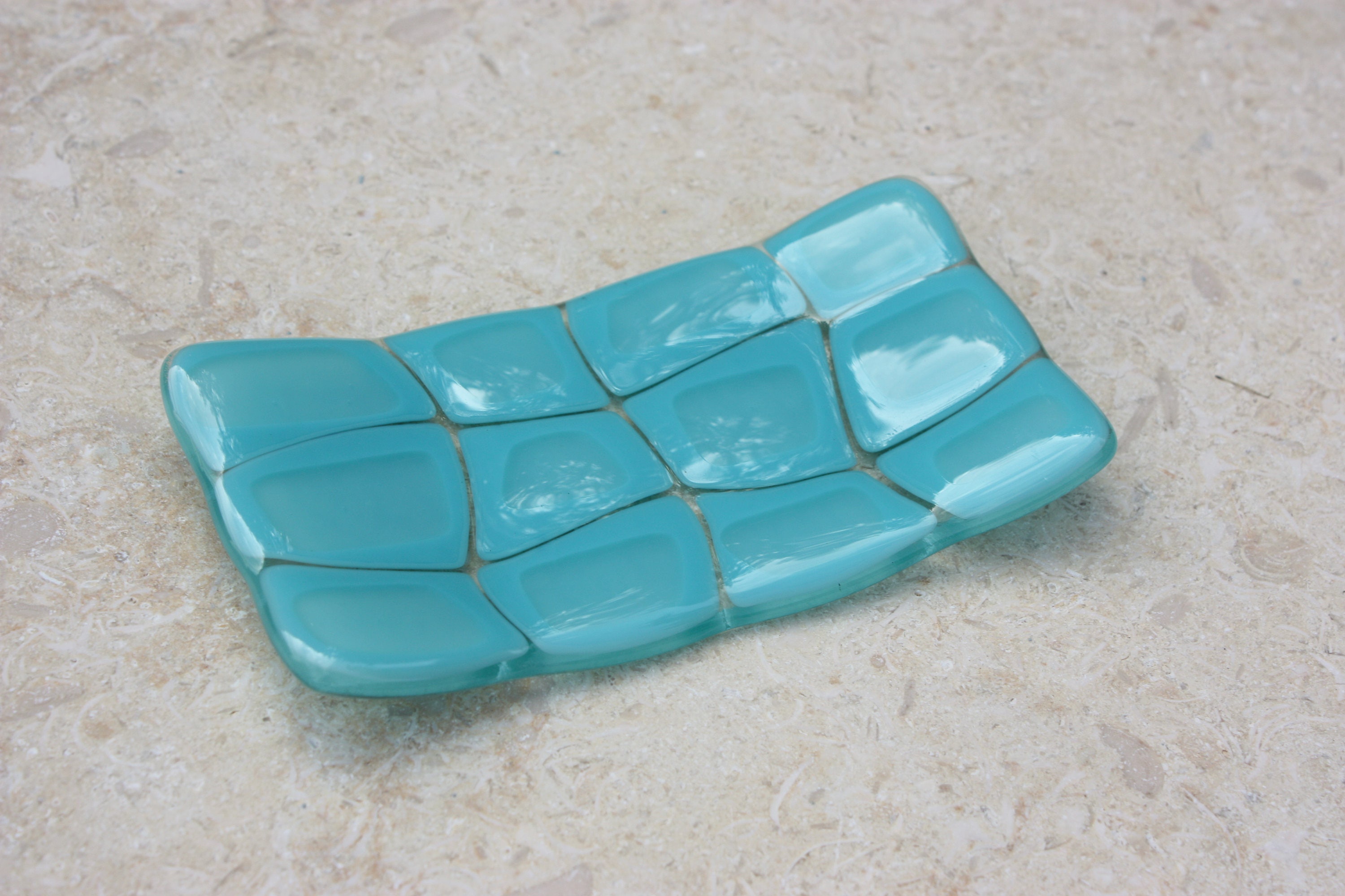 Turquoise turtle patterned fused glass soap dish handmade | Etsy