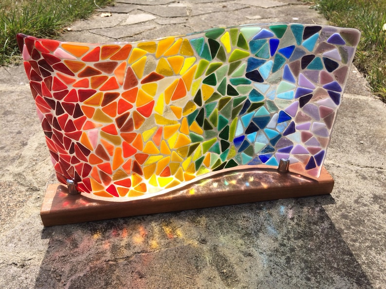 Large Rainbow Fused Glass Wave - Etsy