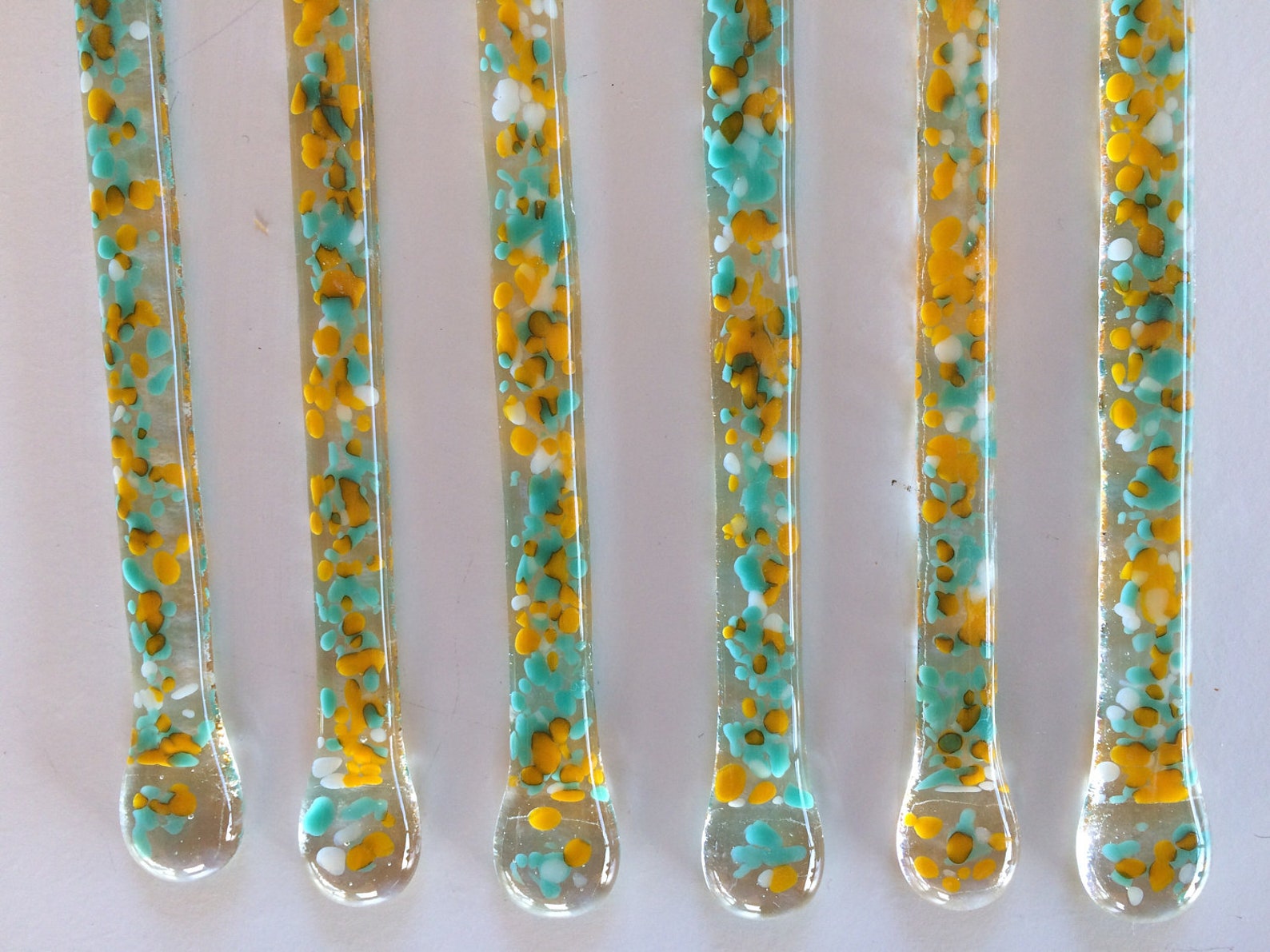 Fused Glass Stir Sticks, Set of Six Teal, Orange and White Drinks ...
