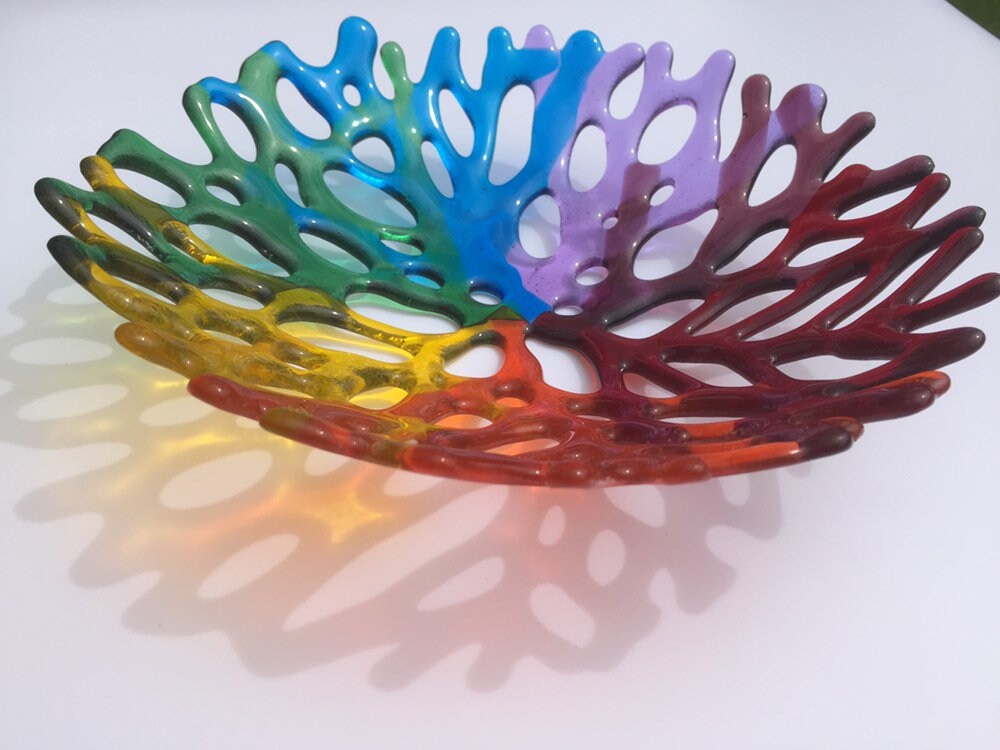 Colourful Glass Bowl Coral Bowl Rainbow Dish - Etsy